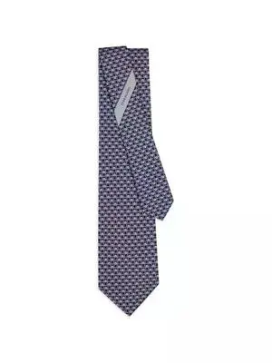 FERRAGAMO Tournament-print Silk Neck Tie - Blue
