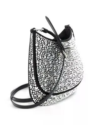 Prada Cleo Embellished Satin Shoulder Bag - Black