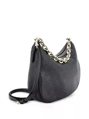 Gucci Emblem Half Moon Gg Embossed Leather Large Shoulder Bag - Black