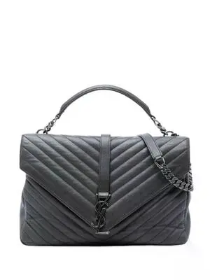 Saint Laurent 2015 Large Chevron Sheepskin Monogram College Satchel - Grey