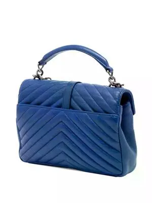 Saint Laurent 2015 Medium Quilted Chevron Sheepskin College Satchel - Blue