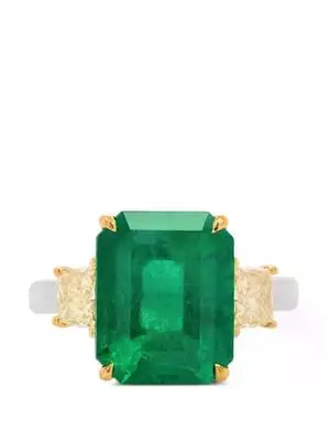 HYT JEWELRY Emerald And Yellow Diamond Ring - Silver