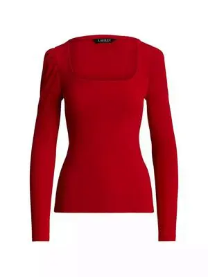 Ralph Lauren Puff-sleeve Square-neck Top