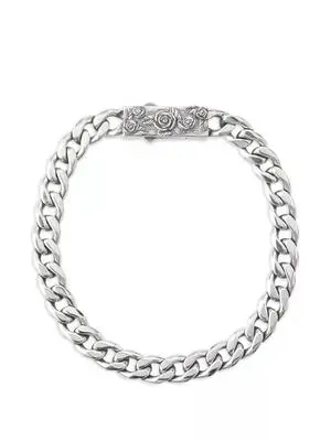 Emanuele Bicocchi Rose-engraved Curb-link Bracelet - Silver