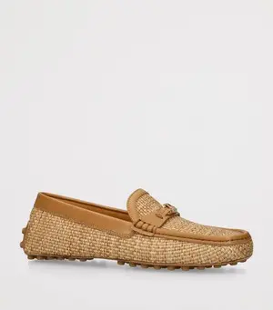 TOD'S Raffia Gommino Loafers - Beige