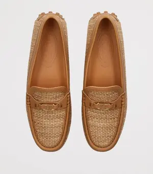 TOD'S Raffia Gommino Loafers - Beige