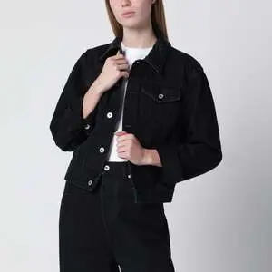 Bottega Veneta Denim Jacket With Intrecciato Collar - Black
