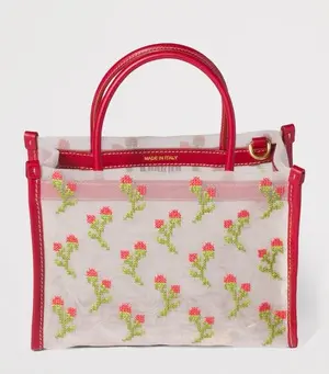 Miu Miu Embroidered Mesh Top-handle Bag - Red