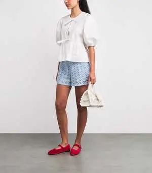 Sandro Crochet Embellished Wide Leg Shorts - Blue