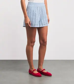 Sandro Crochet Embellished Wide Leg Shorts - Blue