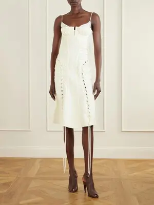 Alexander McQueen Pleated Paneled Satin Brocade Midi Dress - Neutrals