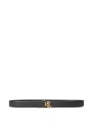 Ralph Lauren Logo-plaque Pebbled-leather Belt - Black