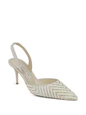 Manolo Blahnik Carolyne Woven Raffia Slingback Pumps