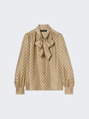 Gucci Silk Twill Shirt With Vintage Gg Print - Sand