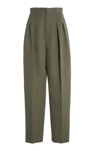 Bottega Veneta Wool Melange Toile Wide-leg Trousers - Olive