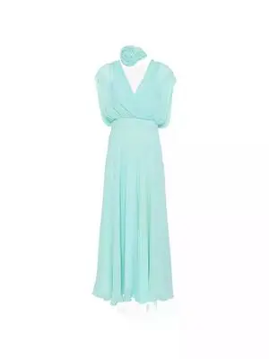 Marella Floral-applique Draped Dress - Blue