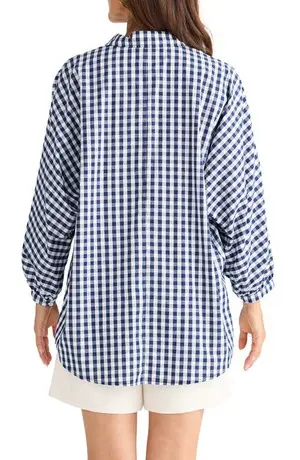BRAVE+TRUE Gingham Balloon Sleeve Button-up Shirt