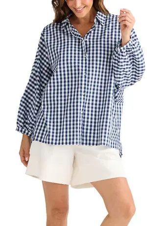 BRAVE+TRUE Gingham Balloon Sleeve Button-up Shirt