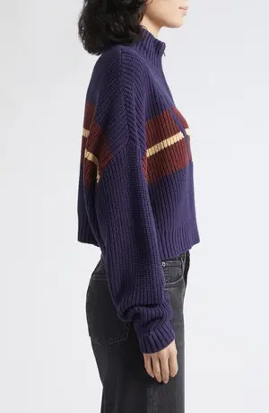 Staud Hampton Stripe Half Zip Crop Sweater - Twilight Stripe