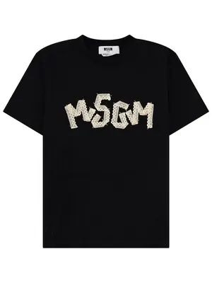 MSGM T-shirt With Embroidered Lace Logo - Black
