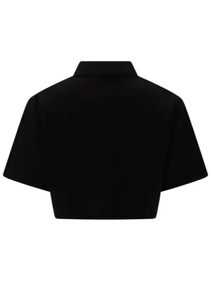 MSGM Polo Crop Top With Logo - Black