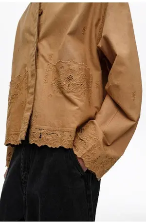 Bimba Y Lola Embroidered Cotton-linen Blend Jacket - Camel