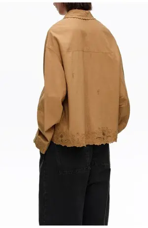 Bimba Y Lola Embroidered Cotton-linen Blend Jacket - Camel
