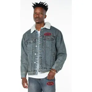 VON DUTCH Piston Denim Trucker Jacket With Faux Shearling Lining - Hazestone