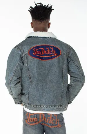 VON DUTCH Piston Denim Trucker Jacket With Faux Shearling Lining