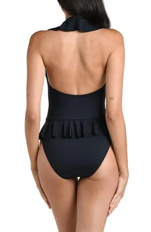 La Blanca Island Goddess Halter One-piece Swimsuit With Ruffles And Peplum