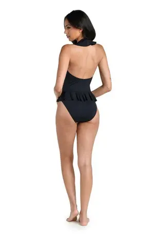 La Blanca Island Goddess Halter One-piece Swimsuit With Ruffles And Peplum