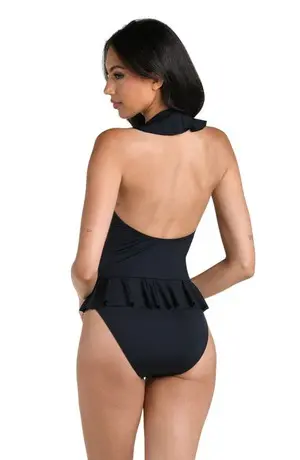 La Blanca Island Goddess Halter One-piece Swimsuit With Ruffles And Peplum