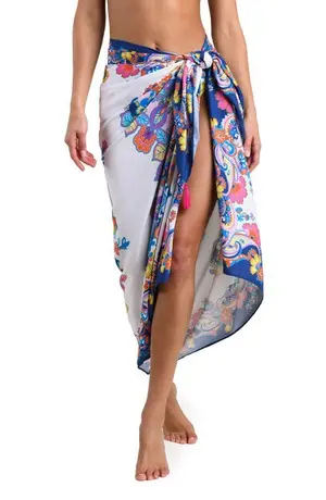 SUNSHINE 79 Butterfly Tropical Print Cover-up Sarong - White Multi