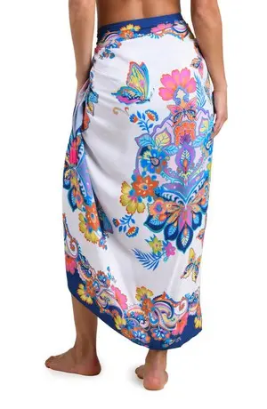 SUNSHINE 79 Butterfly Tropical Print Cover-up Sarong - White Multi