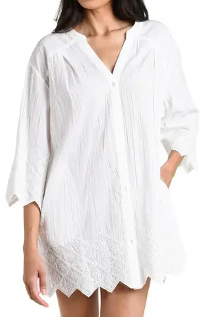 La Blanca Crinkle Collective Cover-up Shirtdress - White