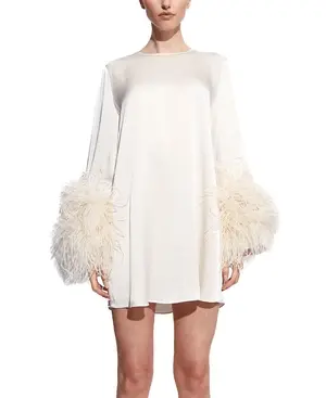 Lapointe Satin Shift Dress With Feathers - Cream