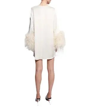 Lapointe Satin Shift Dress With Feathers - Cream