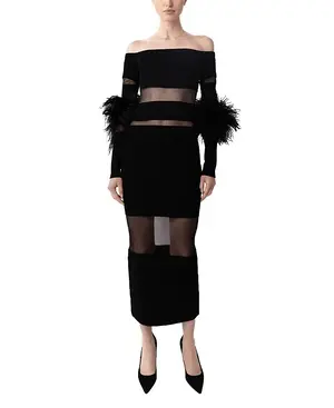 Lapointe Matte Viscose Intarsia Dress With Feathers