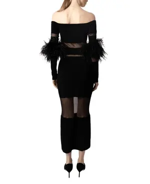 Lapointe Matte Viscose Intarsia Dress With Feathers