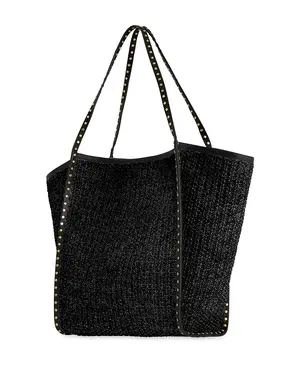 Rebecca Minkoff Dylan Raffia Tote Bag With Studded Straps - Black