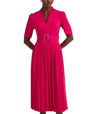 Karen Millen Petite Crepe Pleat Midi Dress - Magenta