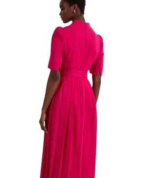 Karen Millen Petite Crepe Pleat Midi Dress - Magenta