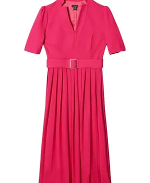 Karen Millen Petite Crepe Pleat Midi Dress - Magenta