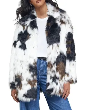 WAREHOUSE Premium Funnel Neck Faux Fur Coat - Mono