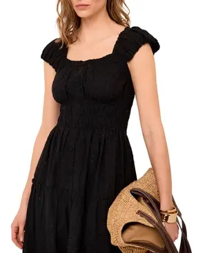Mint Velvet Cotton Blend Textured Midi Dress - Black
