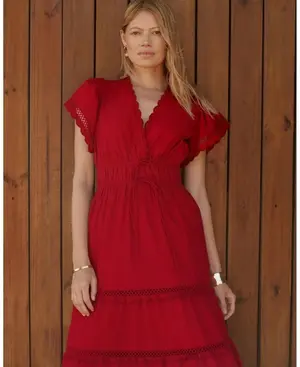 Mint Velvet Cotton Ruffle Maxi Dress - Red
