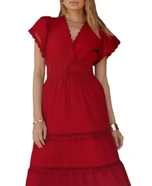 Mint Velvet Cotton Ruffle Maxi Dress - Red