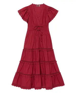 Mint Velvet Cotton Ruffle Maxi Dress - Red
