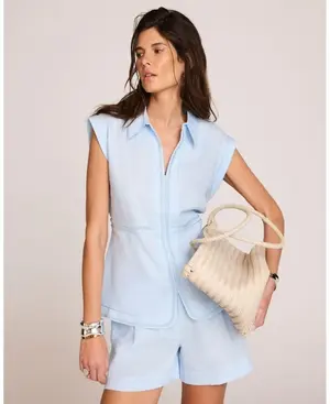 Mint Velvet Linen Sleeveless Shirt - Blue