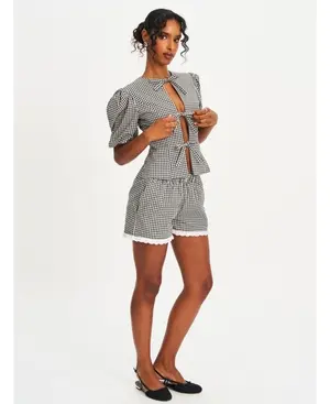 MISS CIRCLE NEW YORK Gingham Bowtie Top - Black